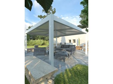 QBOX GIZA Freestanding pergola with Giza textile membrane By Sprech
