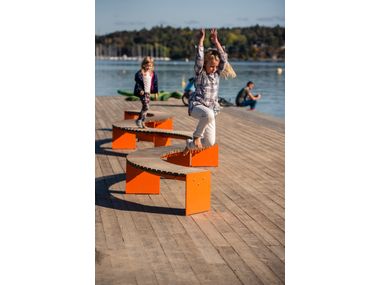 Sectional backless steel and wood bench VROOM | Backless bench Vroom ...