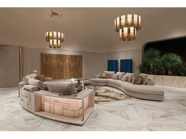 BABYLON RACK CIRCLE Curved modular leather sofa By Visionnaire | design Alessandro La Spada