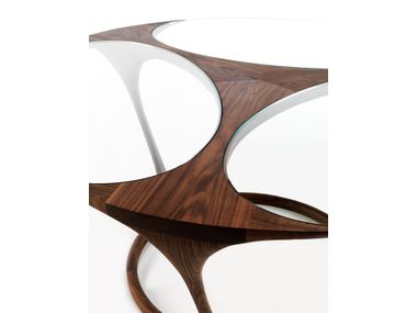 YRIS Round walnut and glass coffee table By Agrippa