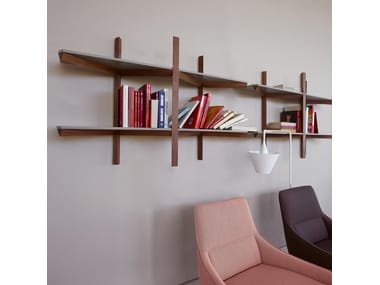 Wall-mounted floating wooden bookcase BIPLAN By Ligne Roset design ...