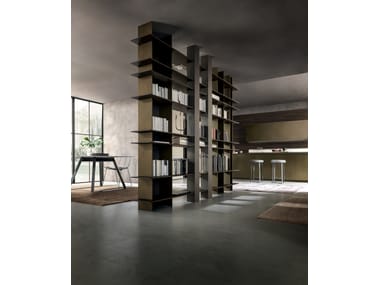 SKILL Double-sided floor-ceiling mounted eucalyptus bookcase By ...