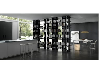 SKILL Double-sided floor-ceiling mounted eucalyptus bookcase By ...