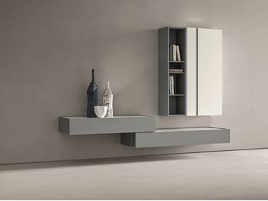 Sectional wall-mounted oak storage wall DAY MOOVE | Composition M505 ...