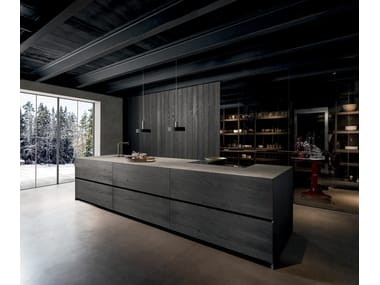 Cedarwood kitchen with island with integrated handles FLY FLOAT Fly ...