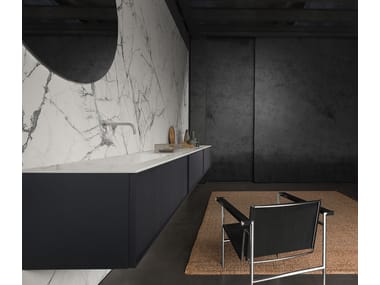 FRAME Single wall-mounted oak vanity unit with integrated washbasin By ...