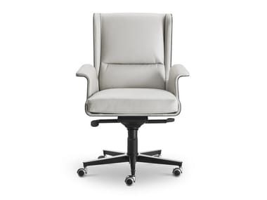 GARBO Swivel leather and wood executive chair with armrests By i 4 Mariani | design Umberto Asnago