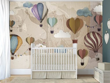 Papel pintado de tejido no tejido con motivos para niños MONGOLFIERA Colección Les Enfants By ...