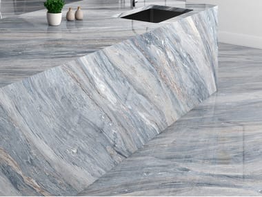 Indoor Sintered ceramic wall/floor tiles with marble effect PALISANDRO BLUE 12 & 6 mm Collection ...