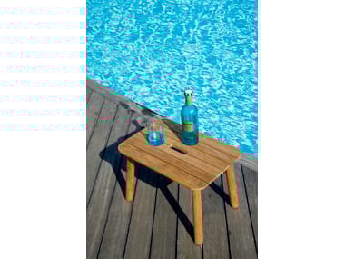 PEVERO Rectangular low teak garden side table By Unopiù