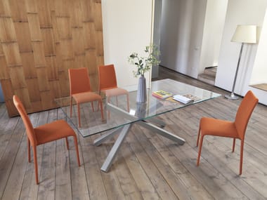 PECHINO | Tavolo in acciaio e vetro By Midj