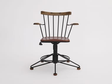 Height-adjustable swivel steel and wood office chair ROCKET By metal ...