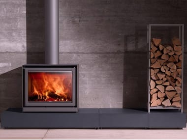 Wood-burning closed fireplace with panoramic glass STÛV 16-CUBE Stûv 16 ...