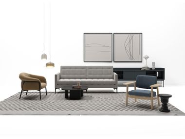 Fabric and wooden easy chair with armrests WIDE By Grado Design