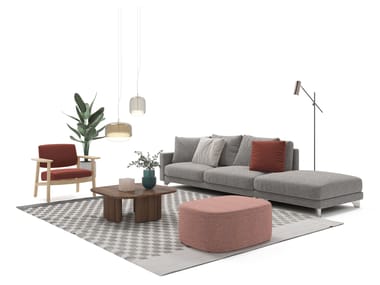 WIDE Fabric and wooden easy chair with armrests By grado design