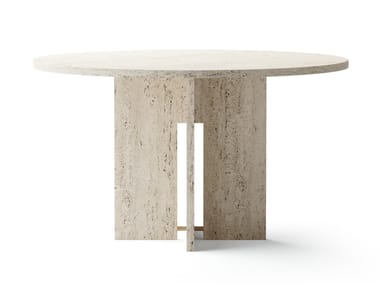 SEGMENT Round custom travertine table By TRNK
