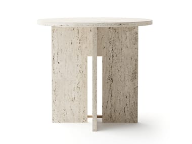SEGMENT Round custom travertine table By TRNK