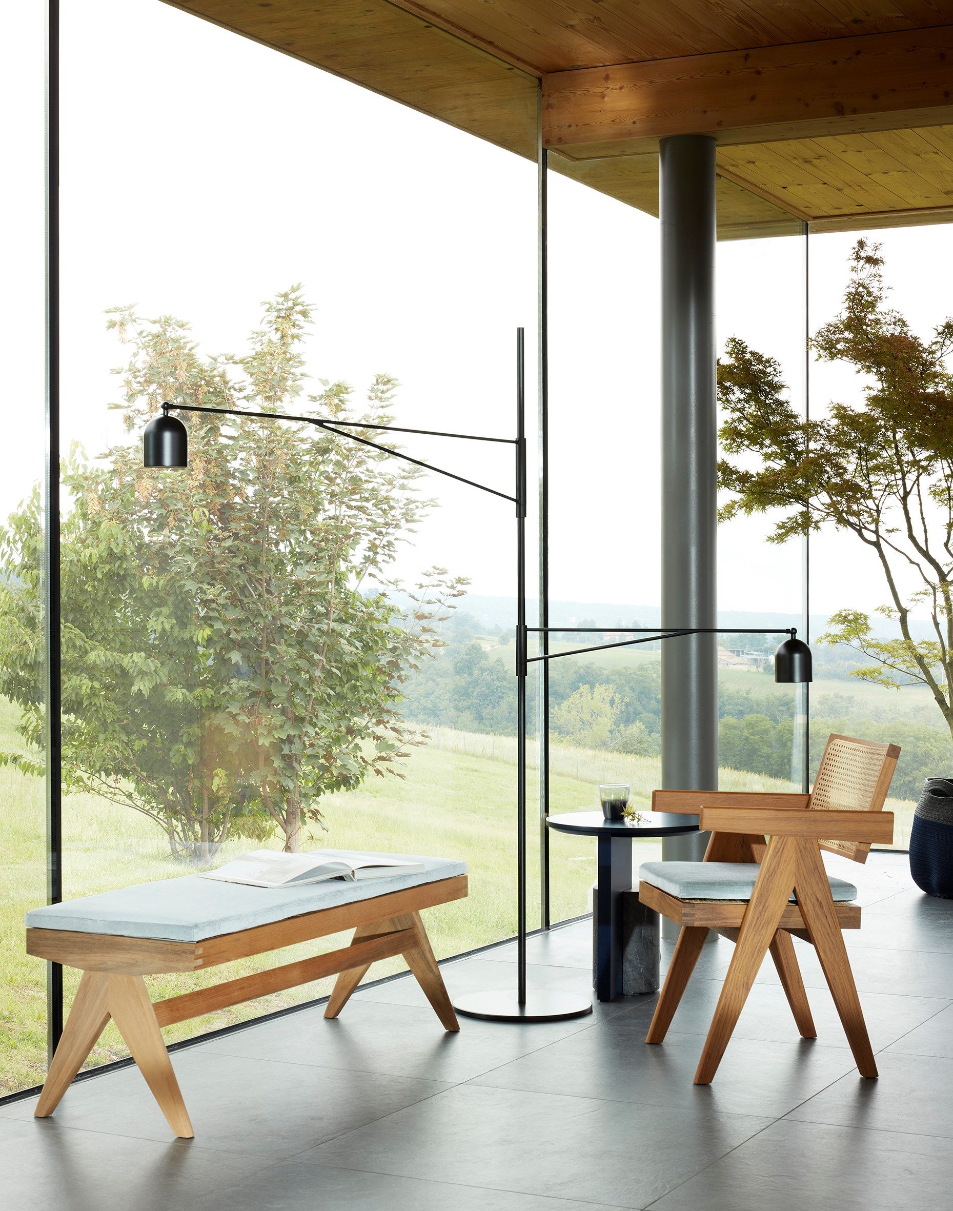 Solid wood and Vienna cane bench 057 CIVIL BENCH By Cassina