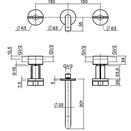VALVOLA01 19 10V Wall-mounted stainless steel washbasin mixer By Quadrodesign | design Studio ...