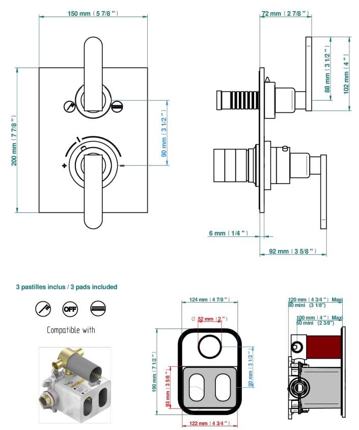 PROFIL METAL HEBEL Duscharmatur aus Metall By THG Paris