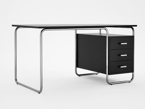 296 | Writing desk Rectangular stainless steel and wood writing desk ...