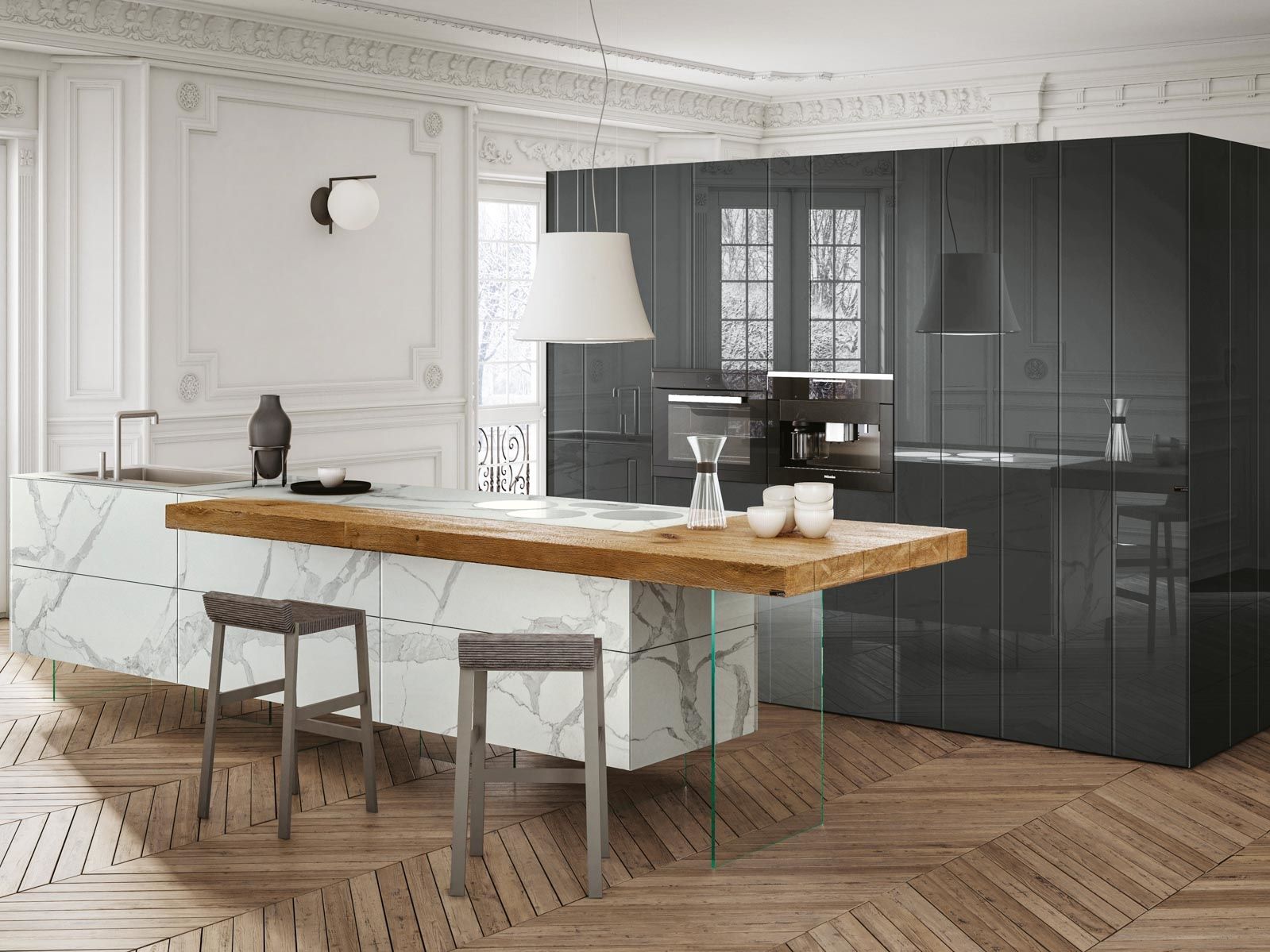 36E8 MARBLE XGLASS | Kitchen with island 36e8 Collection By Lago design ...