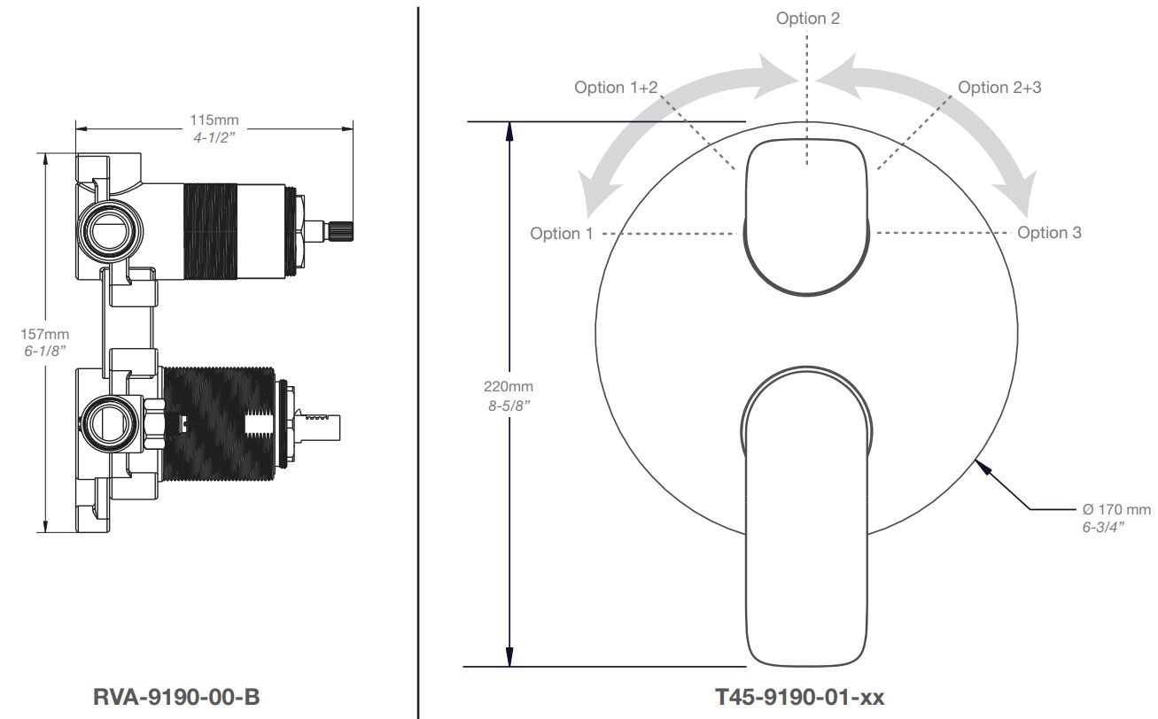 SENS B45 Complete pressure balanced shower control valve with 3-way ...
