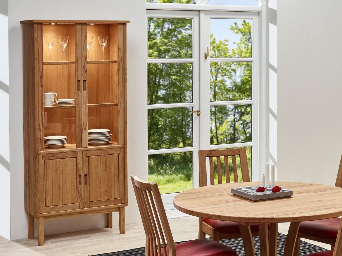 4481 | Highboard Wood and glass display cabinet By Dyrlund