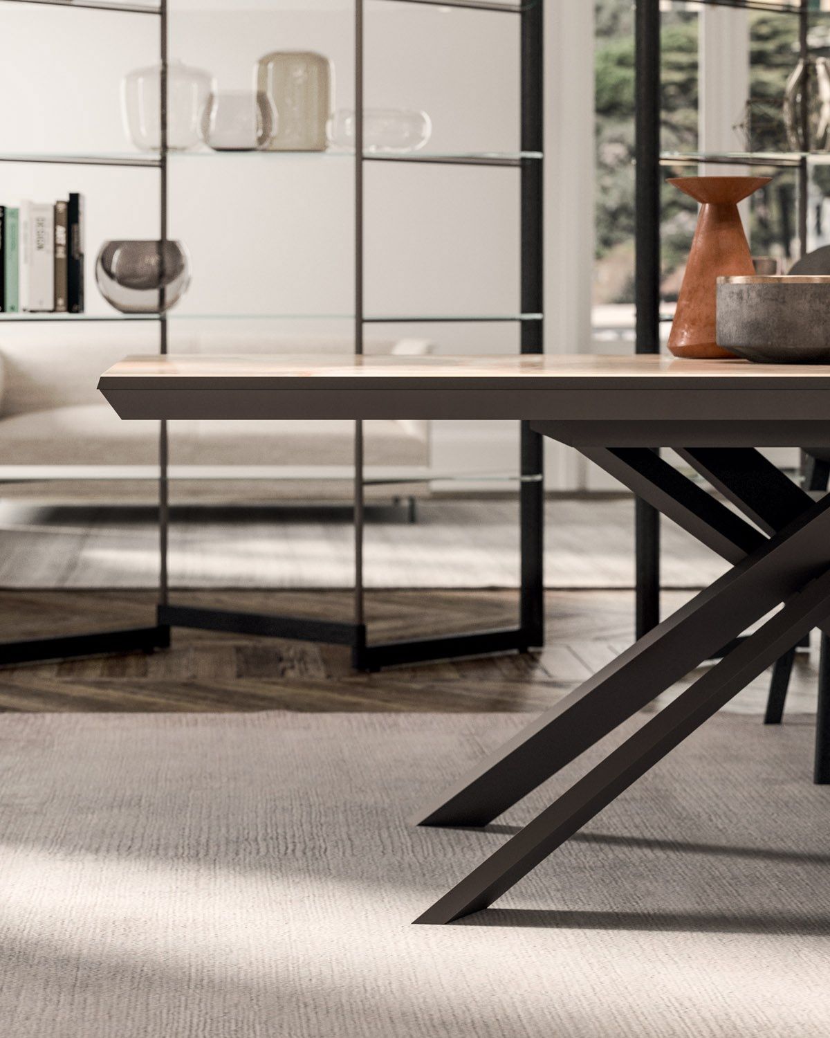 4X4 Table extensible rectangulaire en acier et bois By Ozzio Italia ...