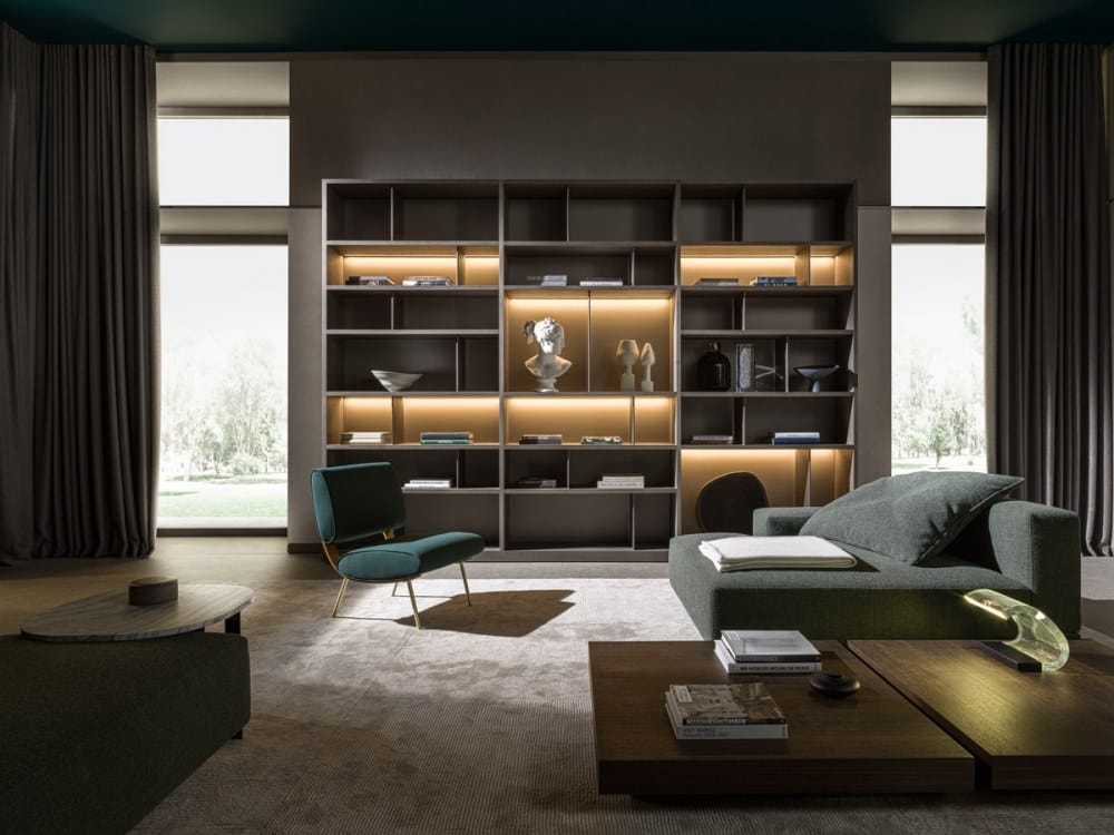 505 UP SYSTEM Sectional wooden bookcase with built-in lights By Molteni ...