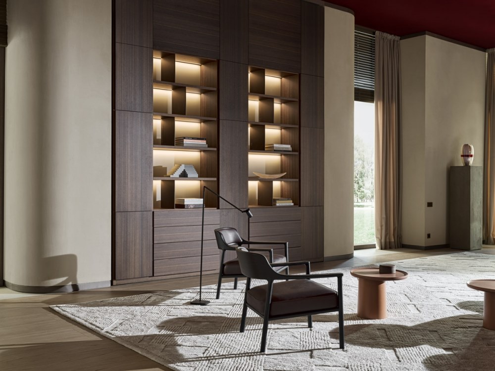 505 UP SYSTEM Sectional wooden bookcase with built-in lights By Molteni ...