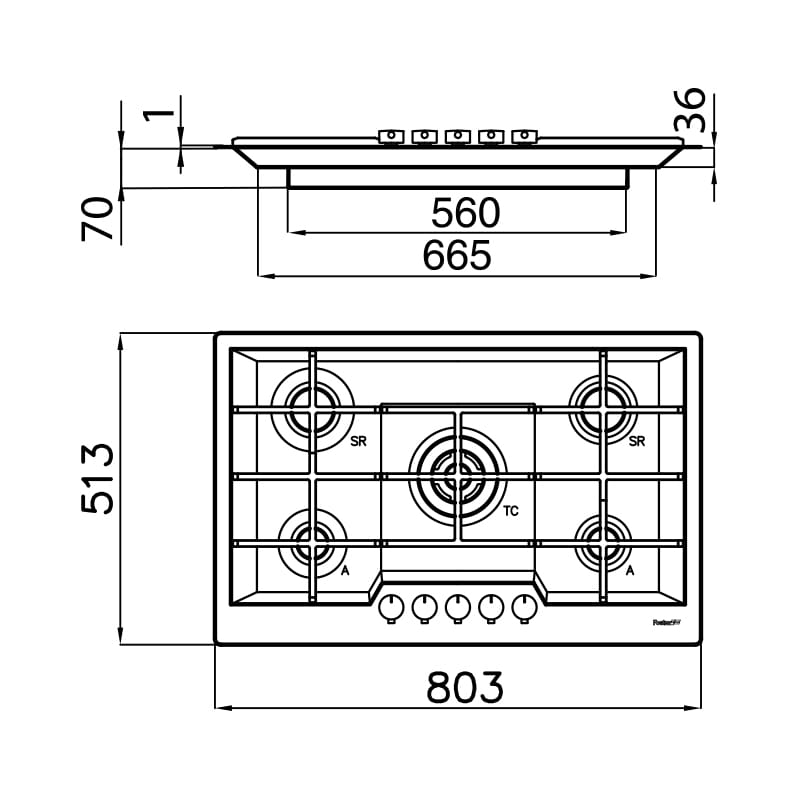 Gas flush-mount stainless steel hob 5F KE FT PVD+COPPER By Foster