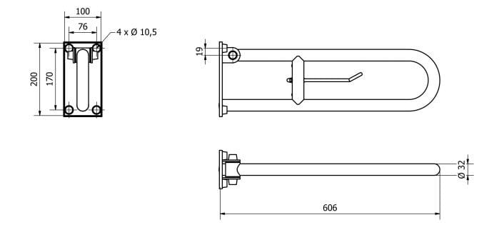 PAINTED U-shaped folding steel grab bar with paper holder By Thermomat