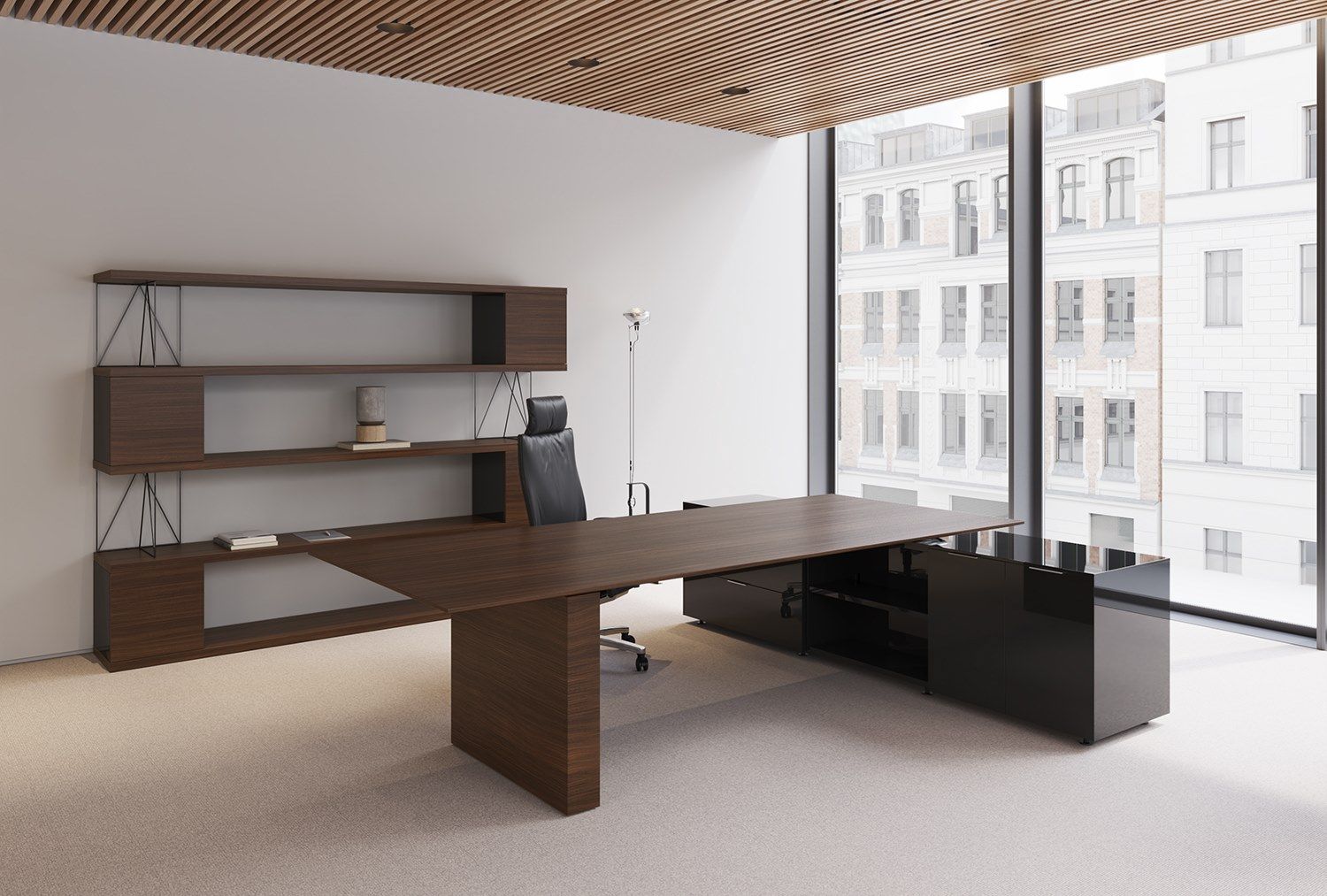 A2 DIRECTIONAL Rectangular wood veneer office desk with shelves By BK ...