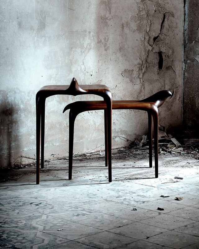 AGRIPPA & AGRIPPINA Walnut high side table By Agrippa