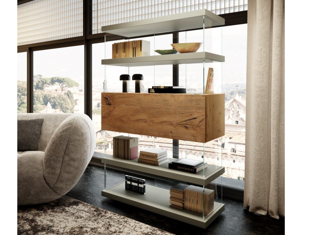 AIR - 1463 Libreria a giorno in legno e vetro By Lago | design Daniele Lago