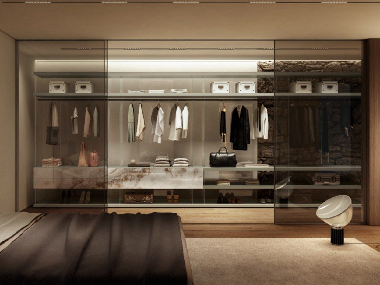 AIR - 1469 | Walk-in wardrobe Wood and glass walk-in wardrobe By Lago ...