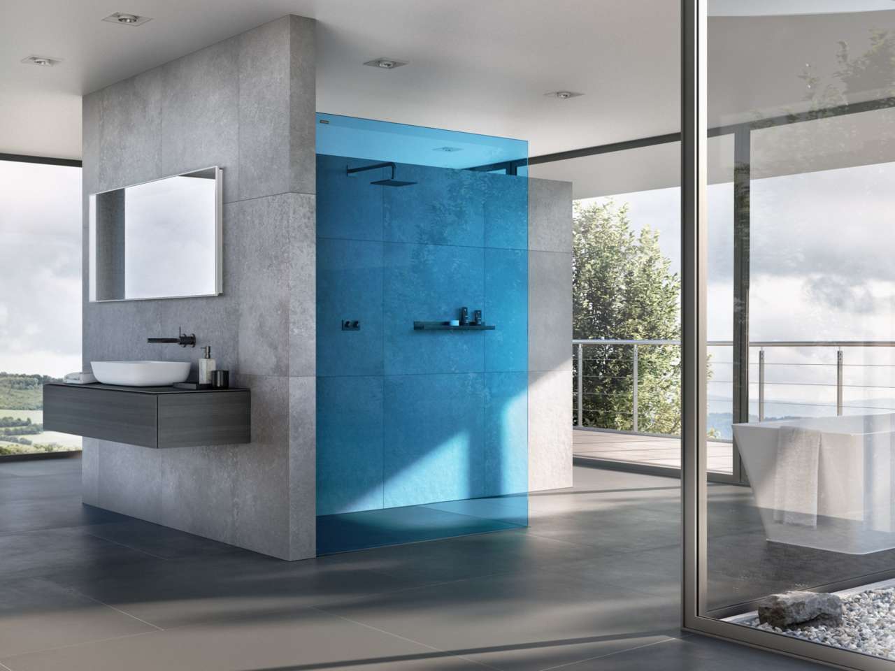 Custom stained glass Walk in shower AIR COLOURS By DUSCHOLUX