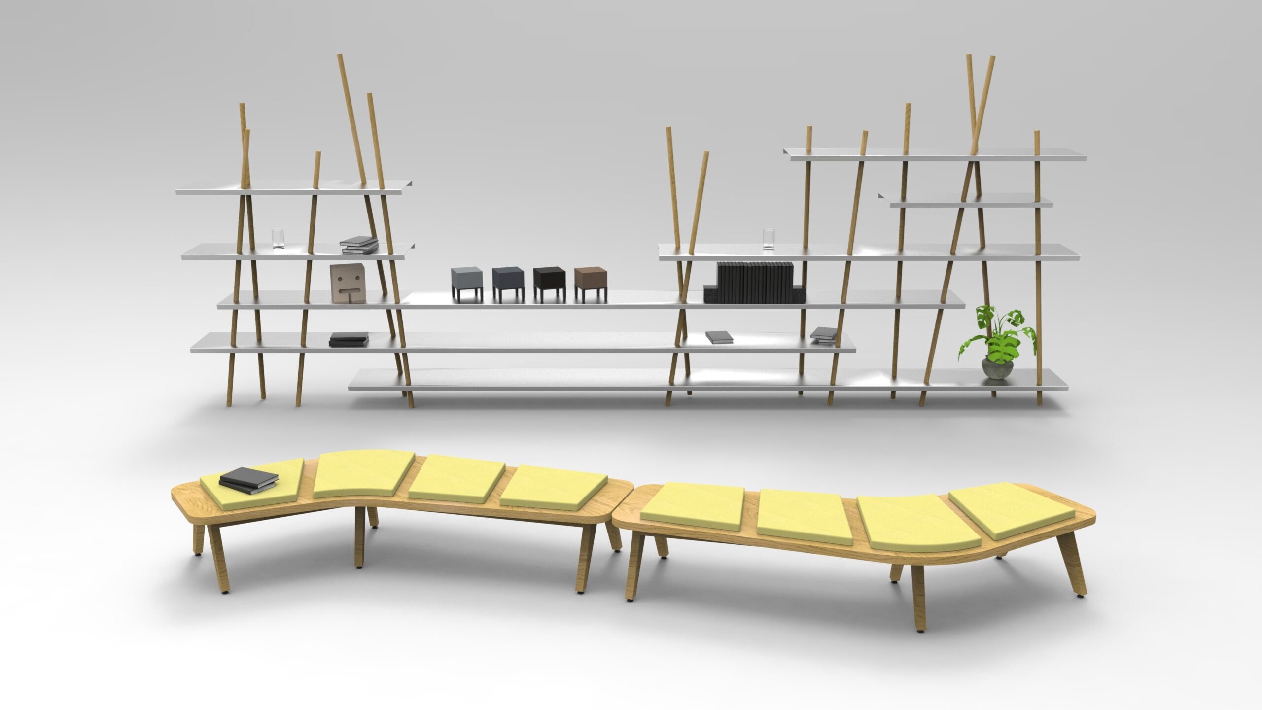 Modular backless wooden and QM Foam bench seating AIRBENCH BOOMERANG ...