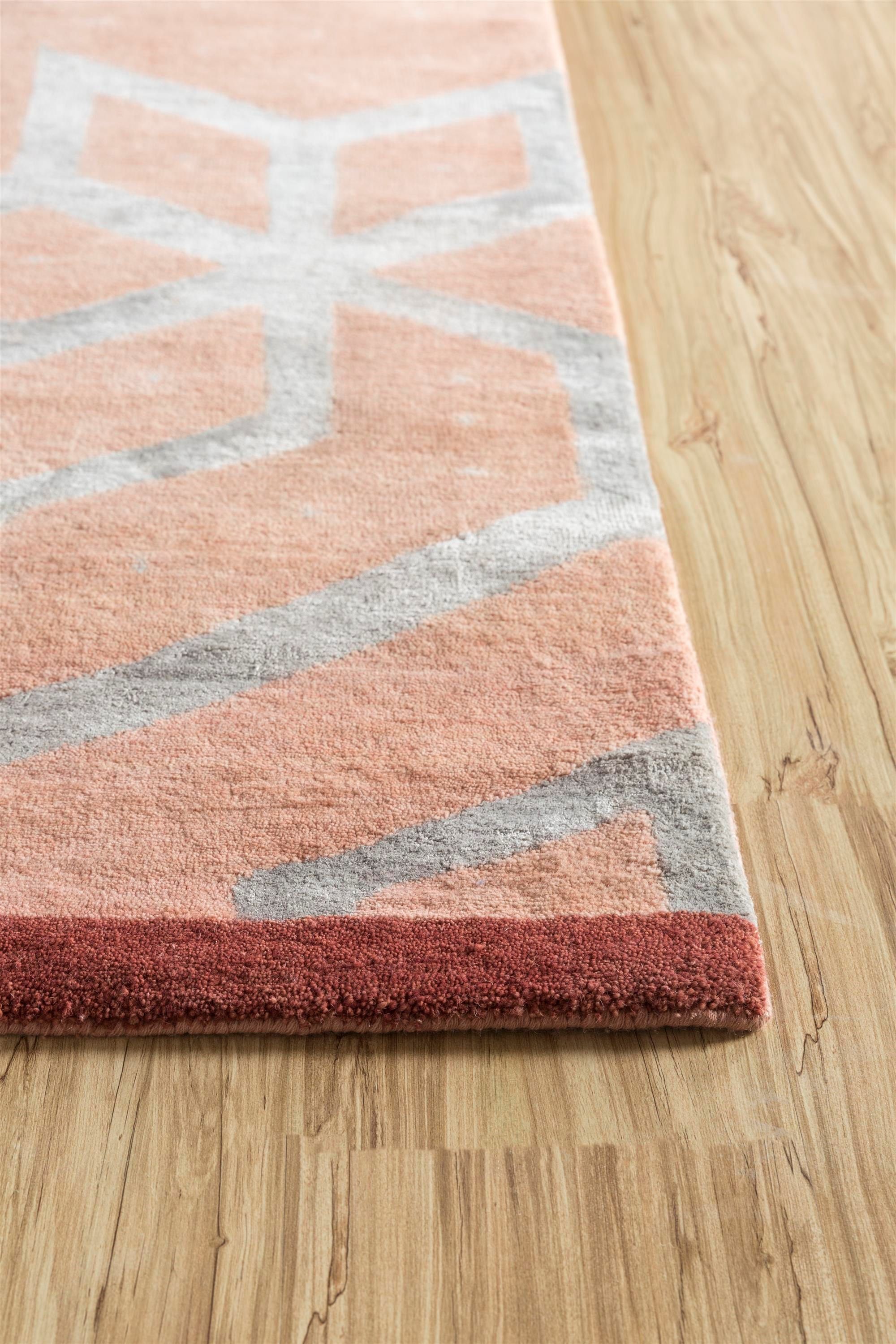 Handmade rectangular wool and bamboo silk rug AKWB-7002 SMOKY SALMON ...