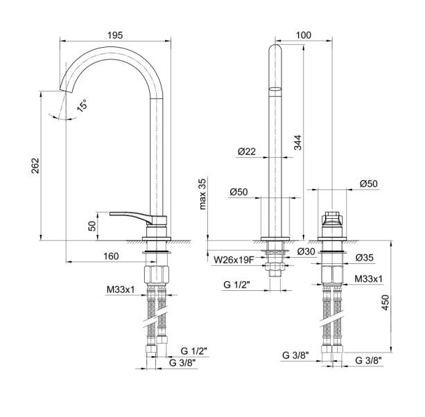 AL/23 2 hole countertop washbasin mixer By ABOUTWATER | design Piero ...