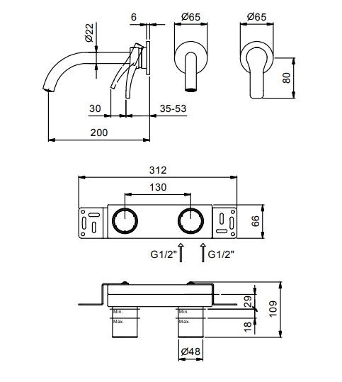 AL/23 2 hole wall-mounted washbasin mixer By ABOUTWATER | design Piero ...