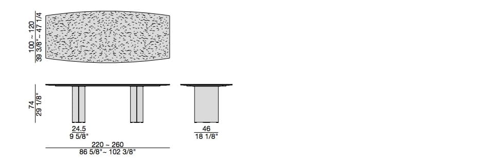 TWENTY Rectangular marble table and canaletta walnut base By Porada ...