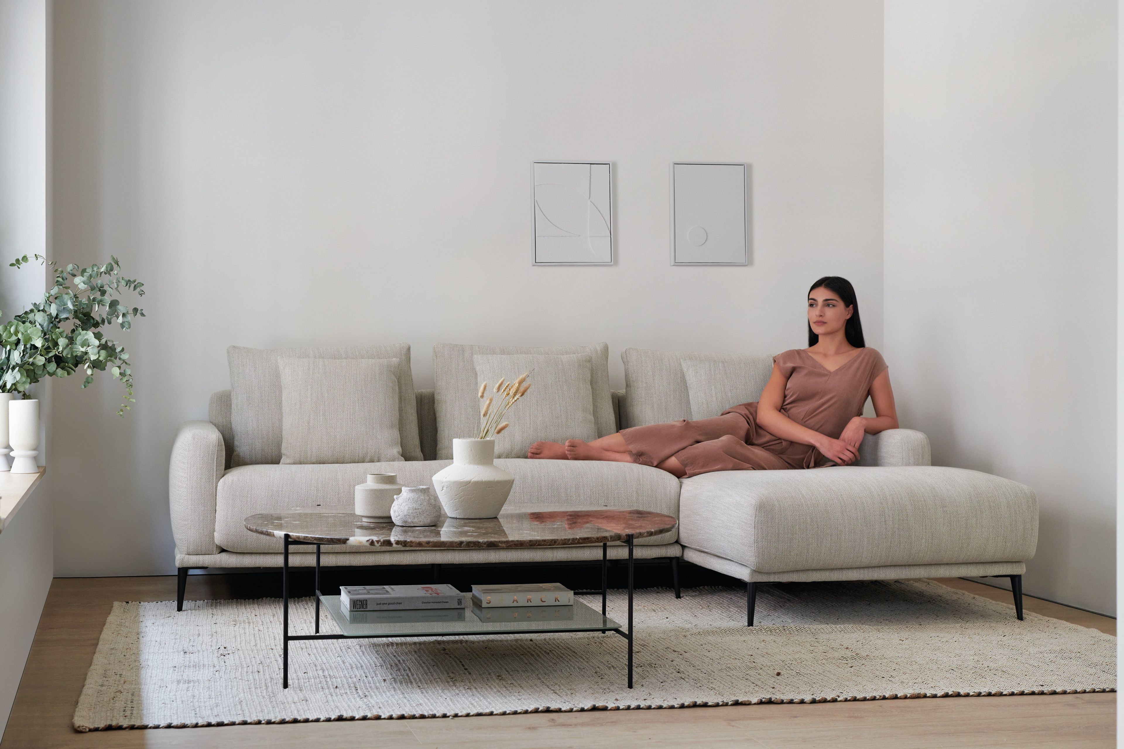 ALFIL 3 seater relaxing fabric sofa with chaise longue By Lebom