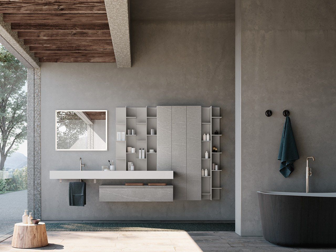 Sectional laminate vanity unit with integrated washbasin ALL 08 By ...