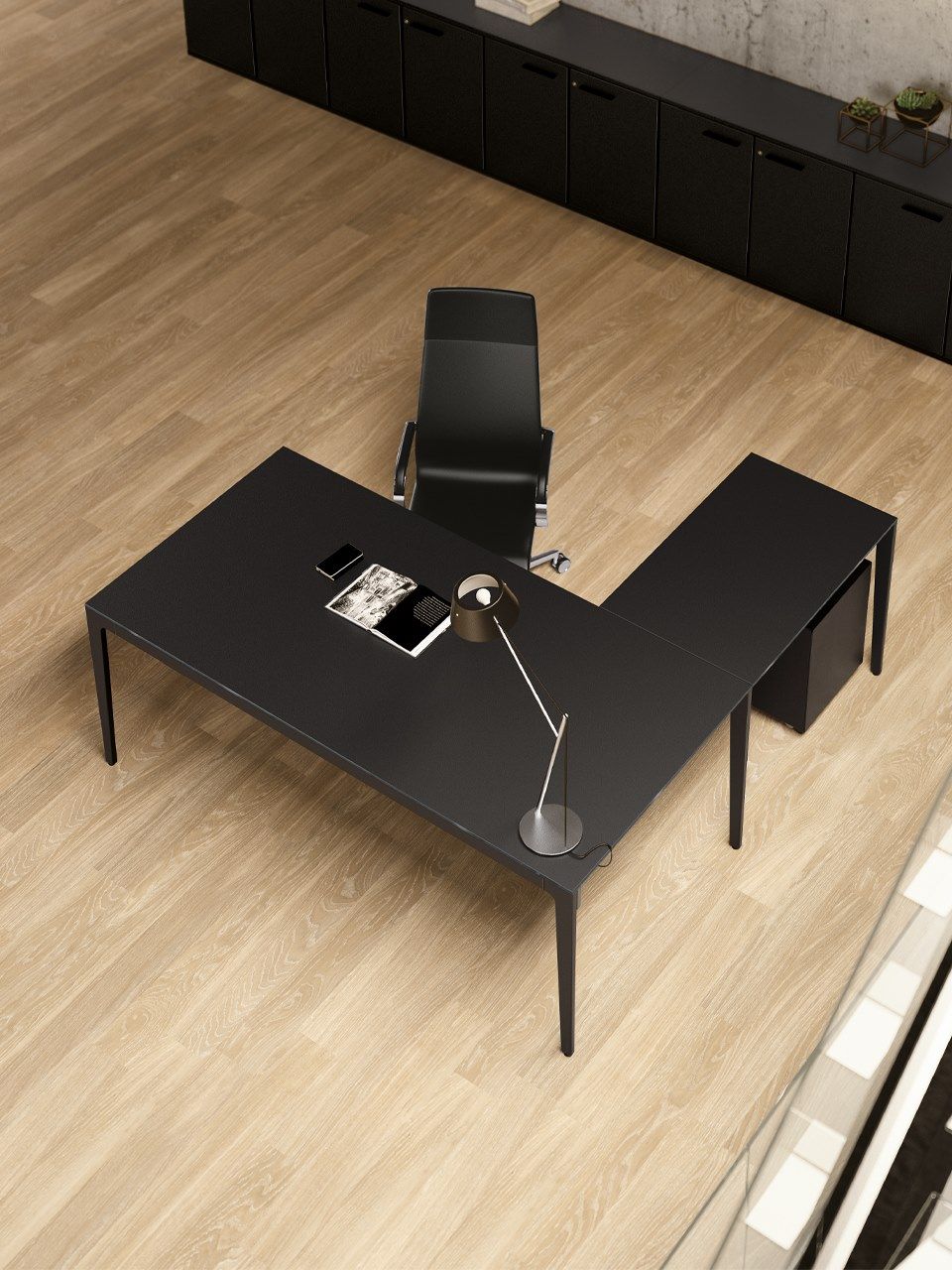 ALPLUS L-shaped etched glass office desk By FREZZA | design Marco Zito