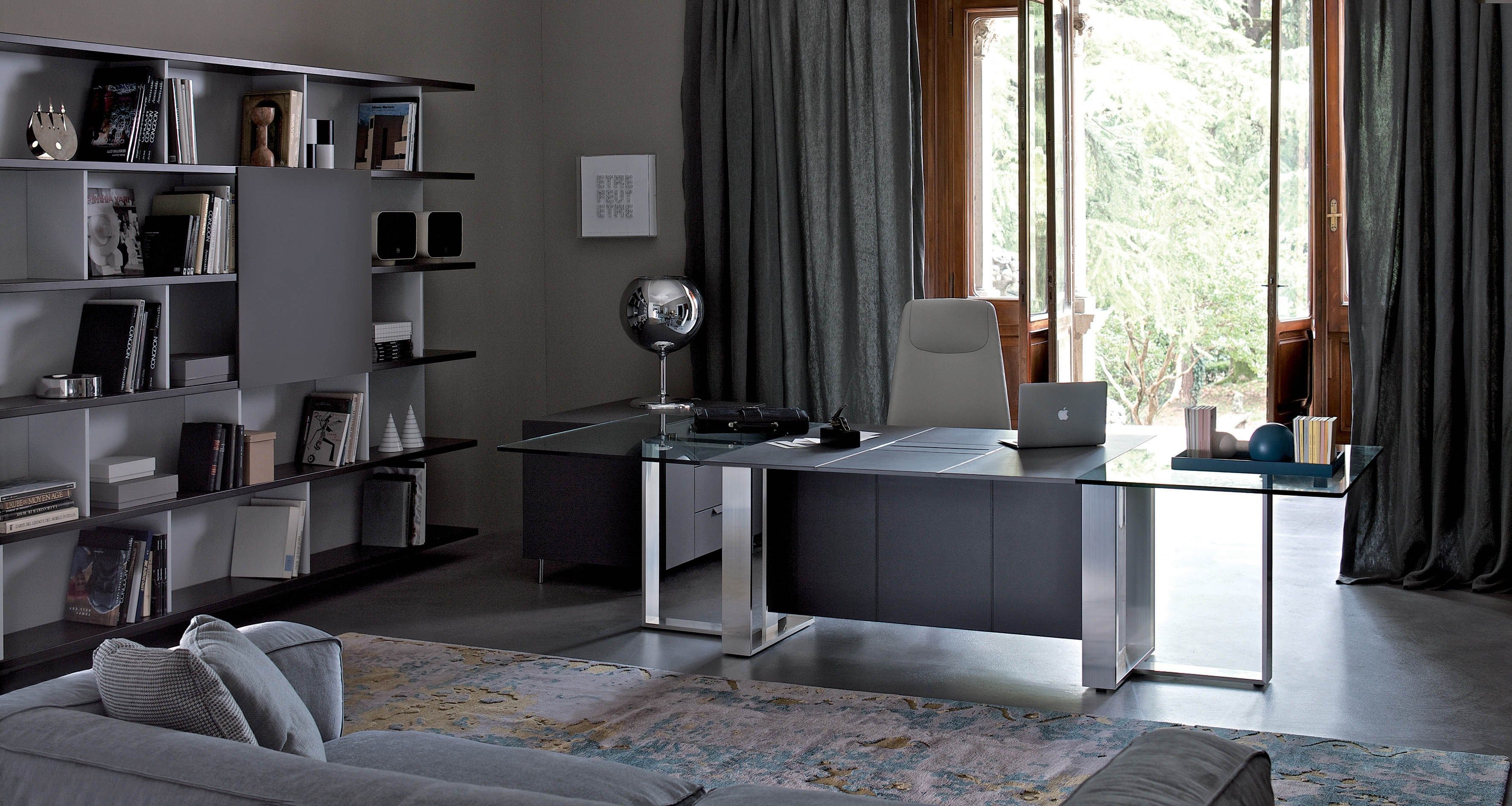 ALTAGAMMA Wood and glass executive desk with cable management By ESTEL ...