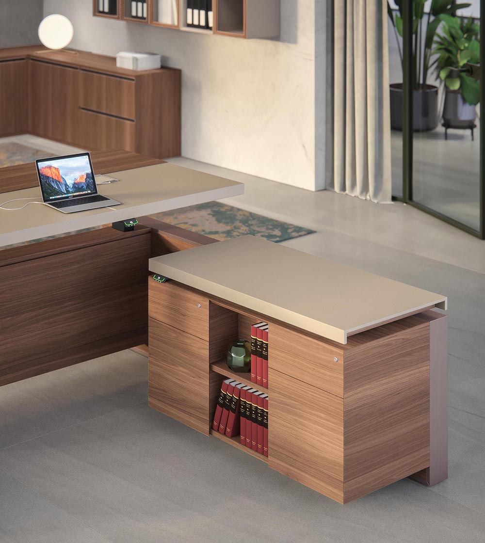 ALTAGAMMA Wood and glass executive desk with cable management By ESTEL ...