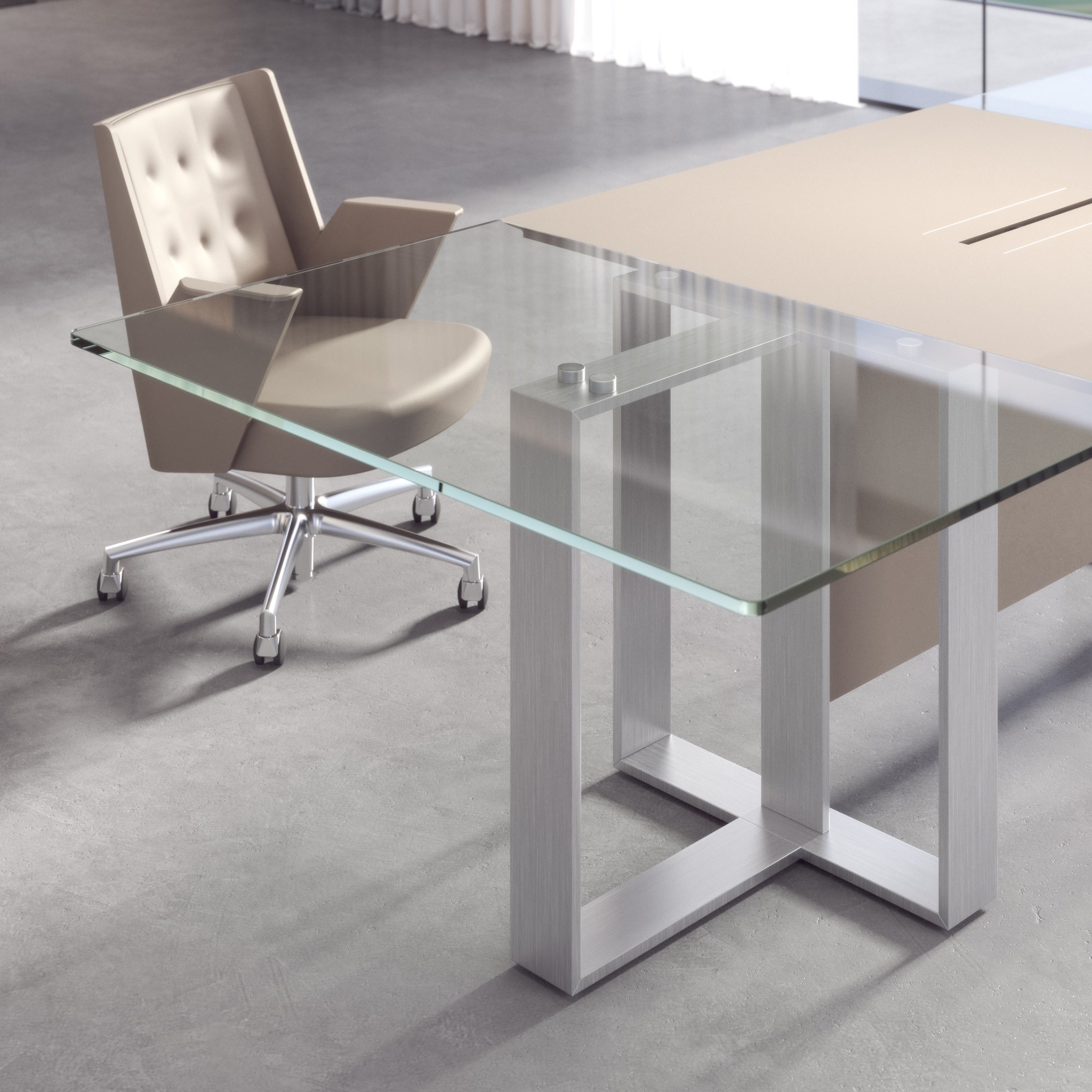 ALTAGAMMA Wood and glass meeting table with cable management By ESTEL ...