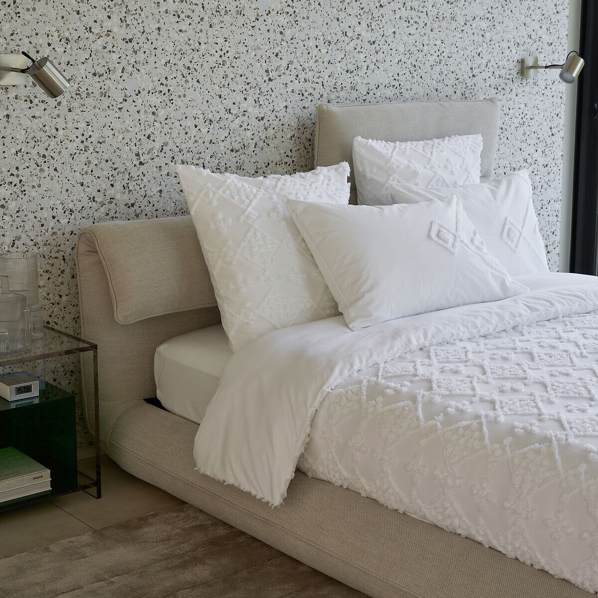 PAOL Upholstered fabric double bed with adjustable headrest By AMPM